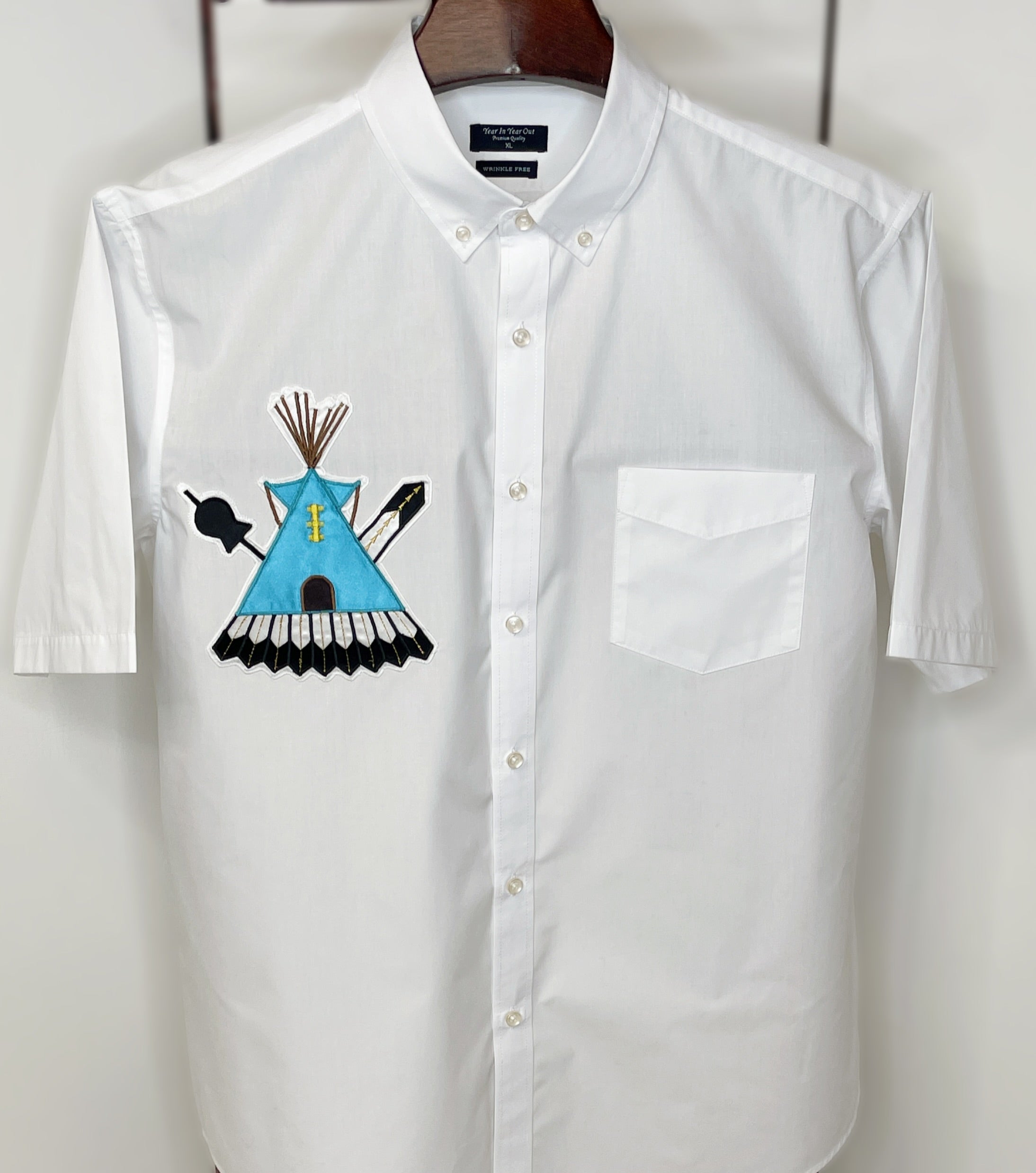 White & Teal Tipi Ribbon Appliqué Shirt – XL – Angela Design Co.